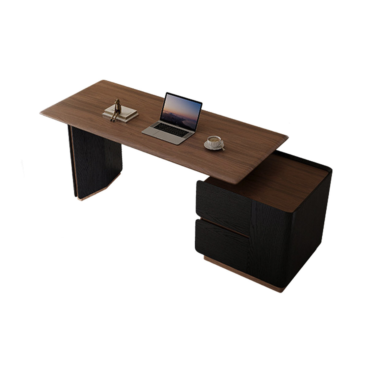 Hokku Designs Modern Extendable Walnut Office Desk with Storage Cabinet ...