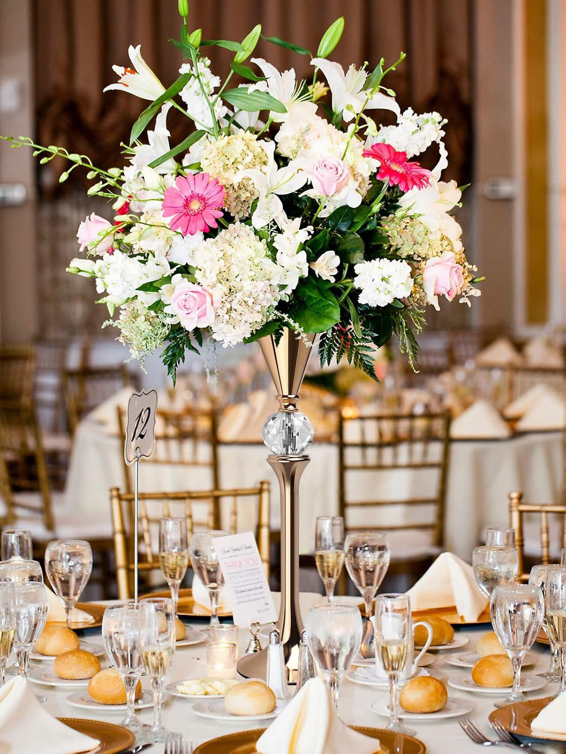 House of Hampton® Tall Gold Flower Vase – Centerpiece for Table ...