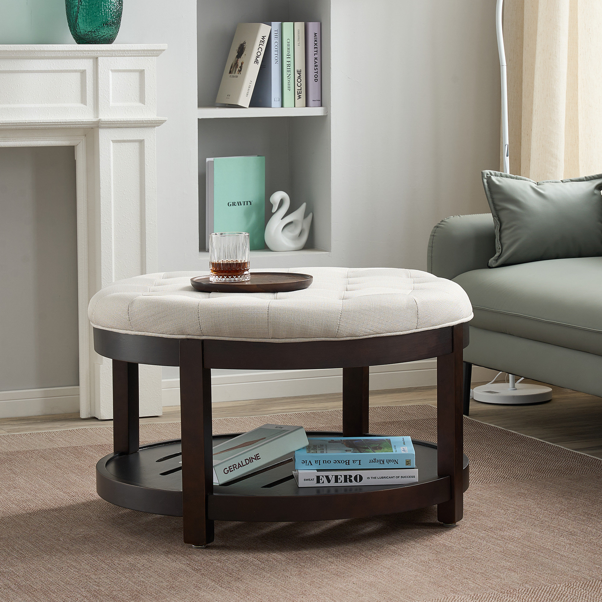Latitude Run® Farmhouse Upholstered Storage Button-Tufted Ottoman ...