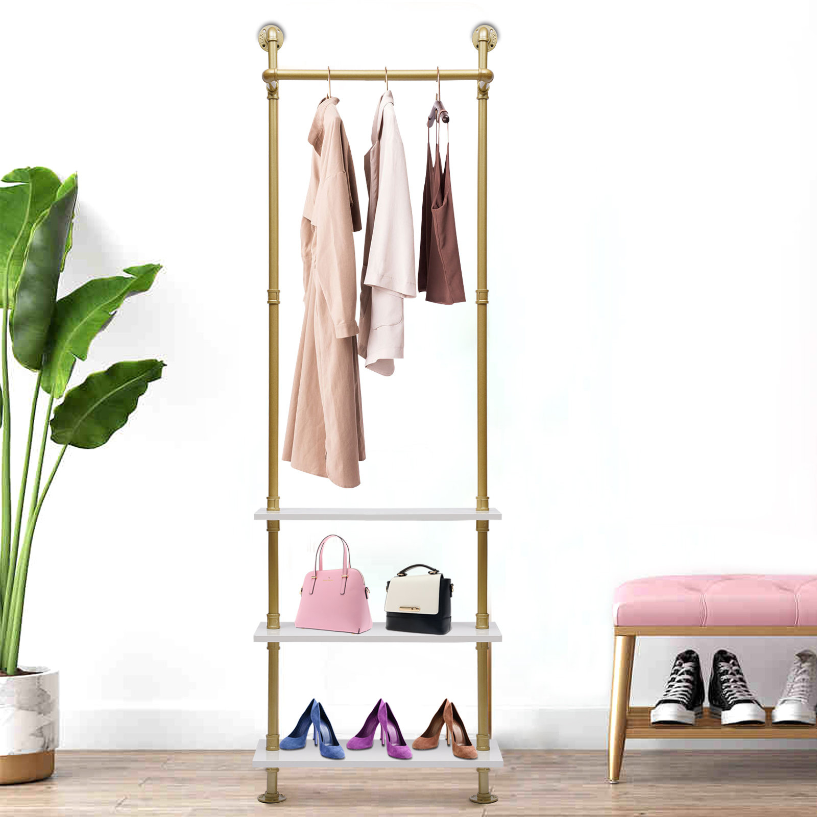 Everly Quinn Wall Mounted Clothing Rack Wedding Dress Garment Display ...