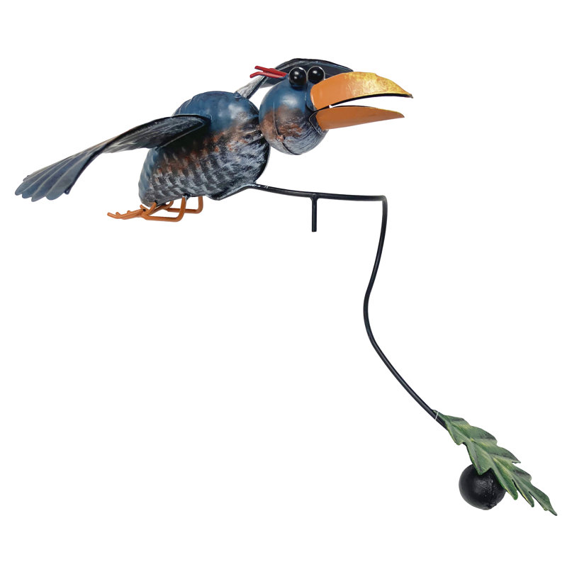 Arlmont & Co. Metal Rustic Crow Goldfinch Spinning Balancing Garden ...