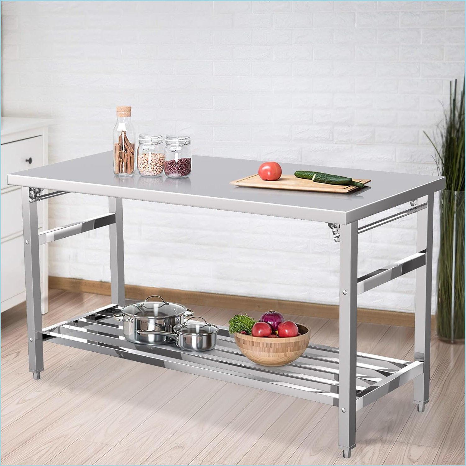 babevy Stainless Steel Work Table, 24'' X 60'' Folding Table For ...