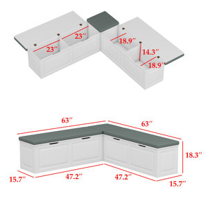 Red Barrel Studio® L-Shaped Corner Storage Bench With Cushioned Seating ...
