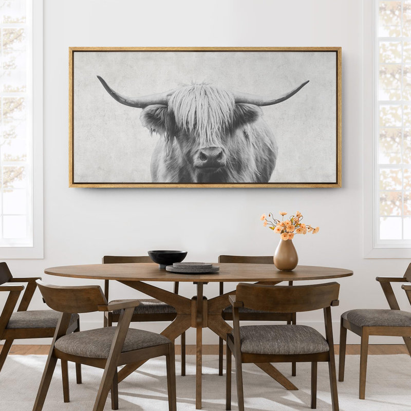 IDEA4WALL Animals "Portrait Of A Highland Cow Black And White Modern ...