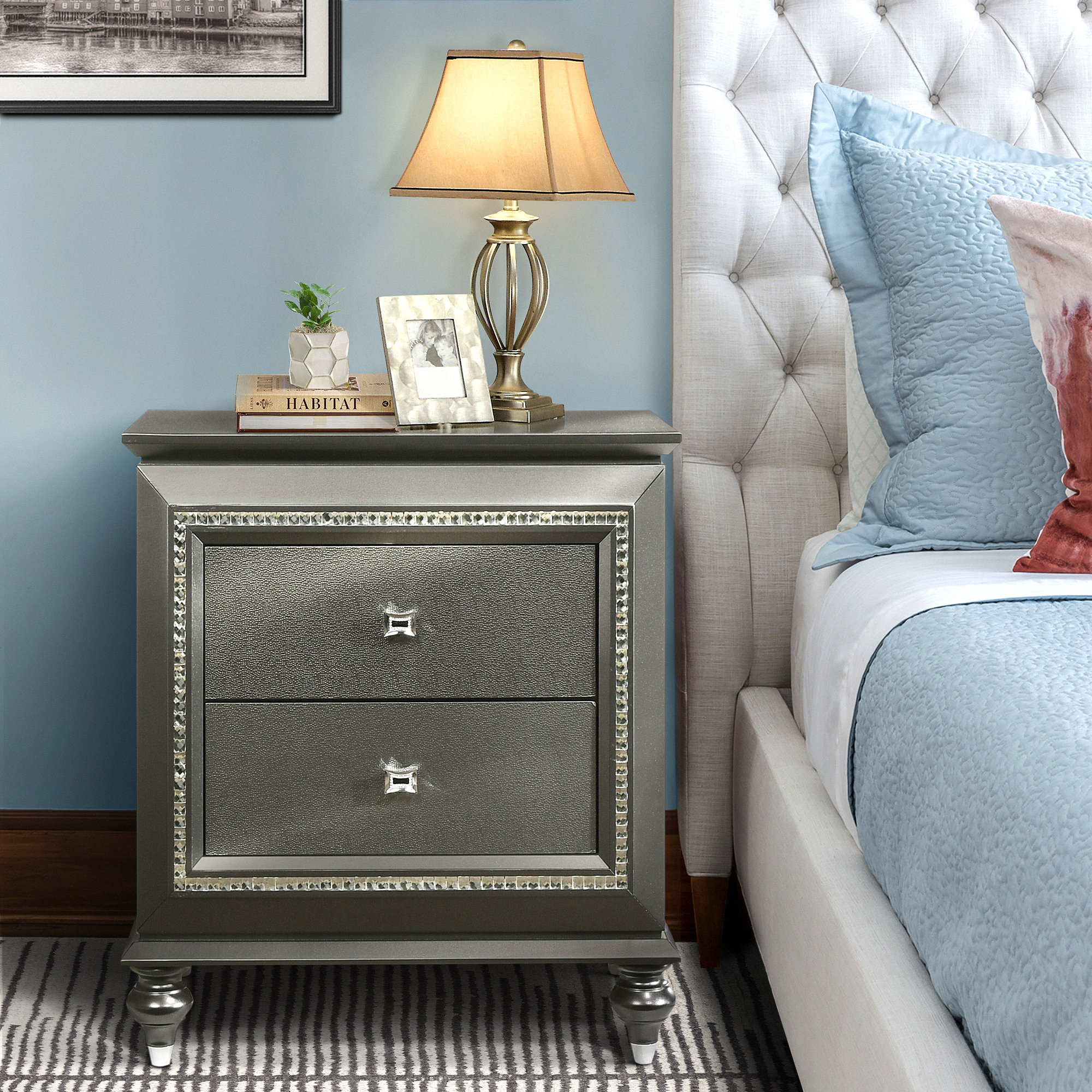 Rosdorf Park Coronet Metallic Grey Nightstand With 2 Drawers - Wayfair ...