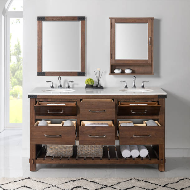 August Grove® Asellus 62"W x 22"D Bath Vanity in Reclaimed Gray with ...