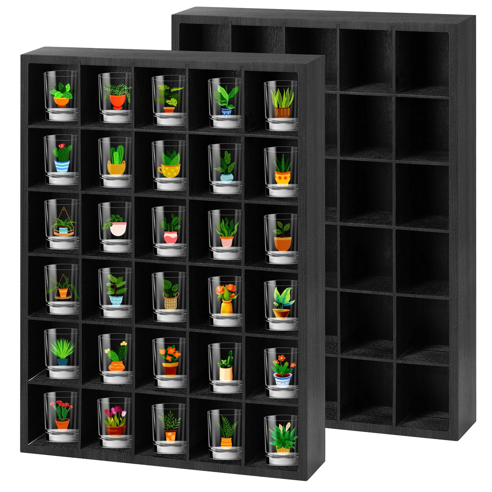 RILVIX 2 Pcs Black Wooden Shot Glass Display Case - Wall-Mounted Shadow ...