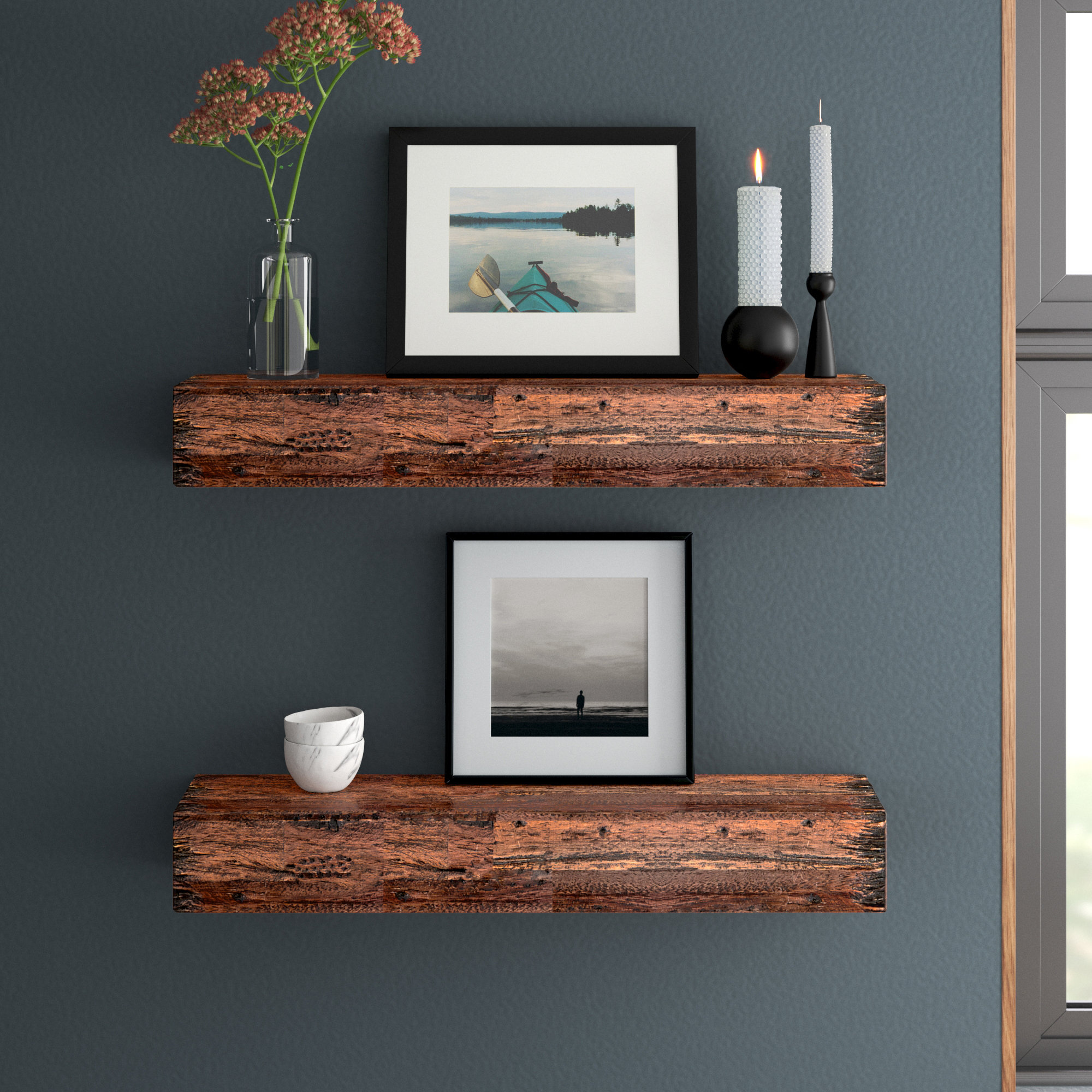 Kelly Clarkson Home Bastia 2 Piece Acacia Solid Wood Floating Shelf ...