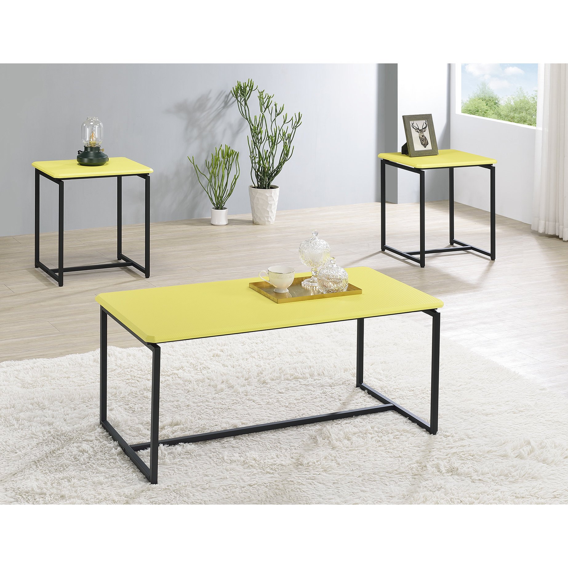 Wrought Studio™ Yellow Carbon Fiber Wrapped Tables - Coffee Table, 2 ...