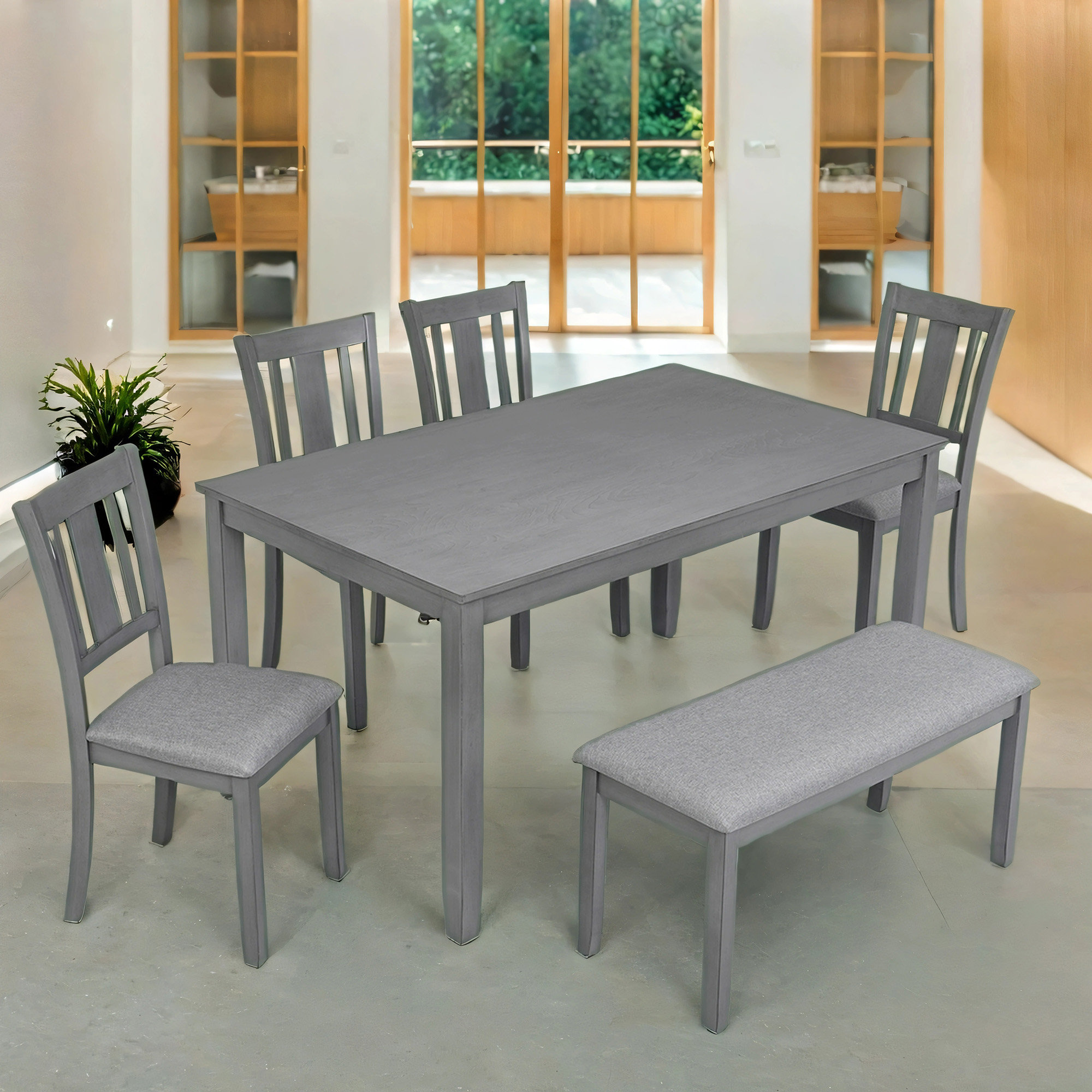 Lark Manor™ 6 Piece Kitchen Dining Set, Rectangular Wooden Dining Table ...