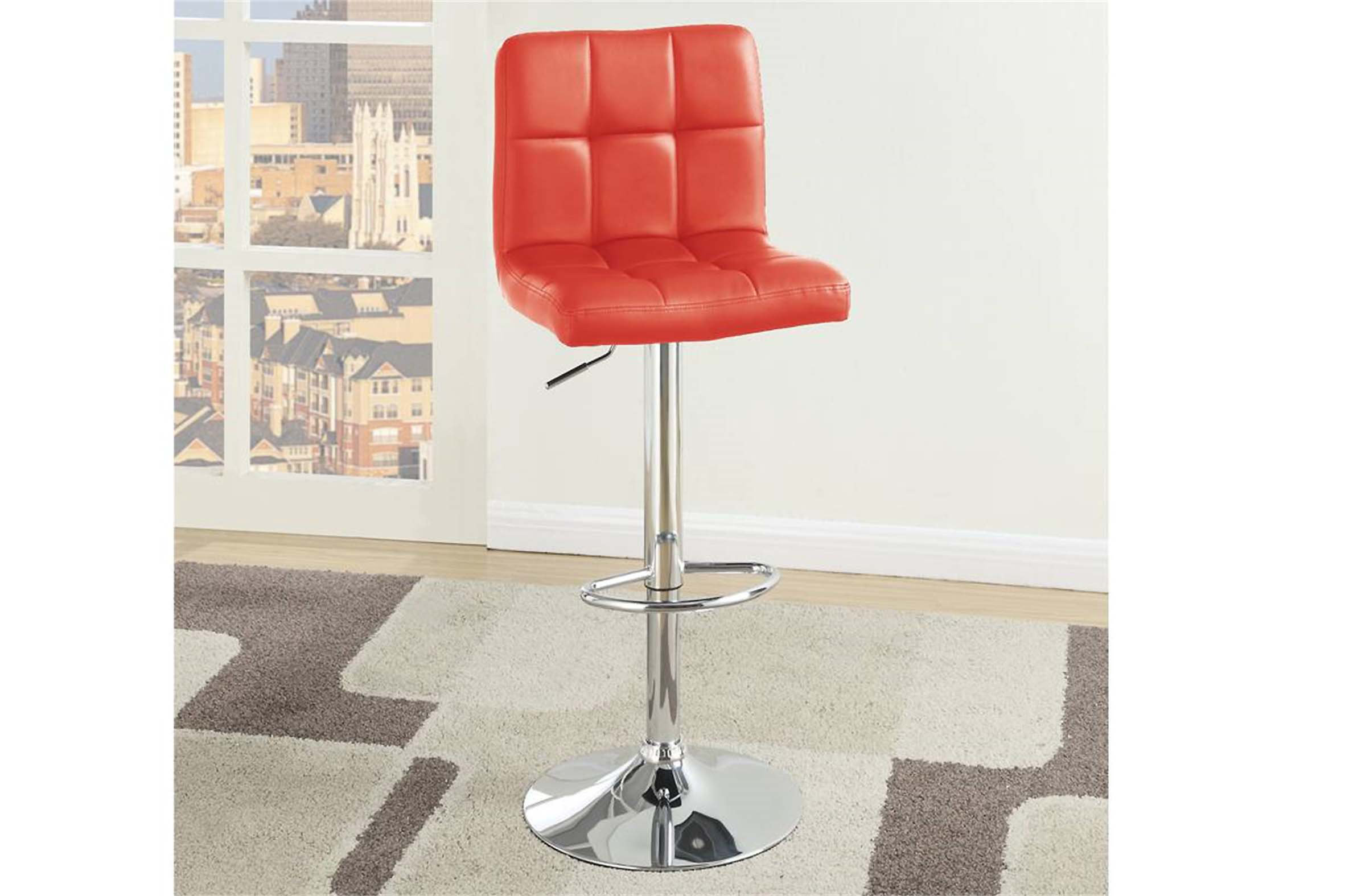 Orren Ellis Red Faux Leather Bar Stool, Adjustable Height, Gas Lift ...