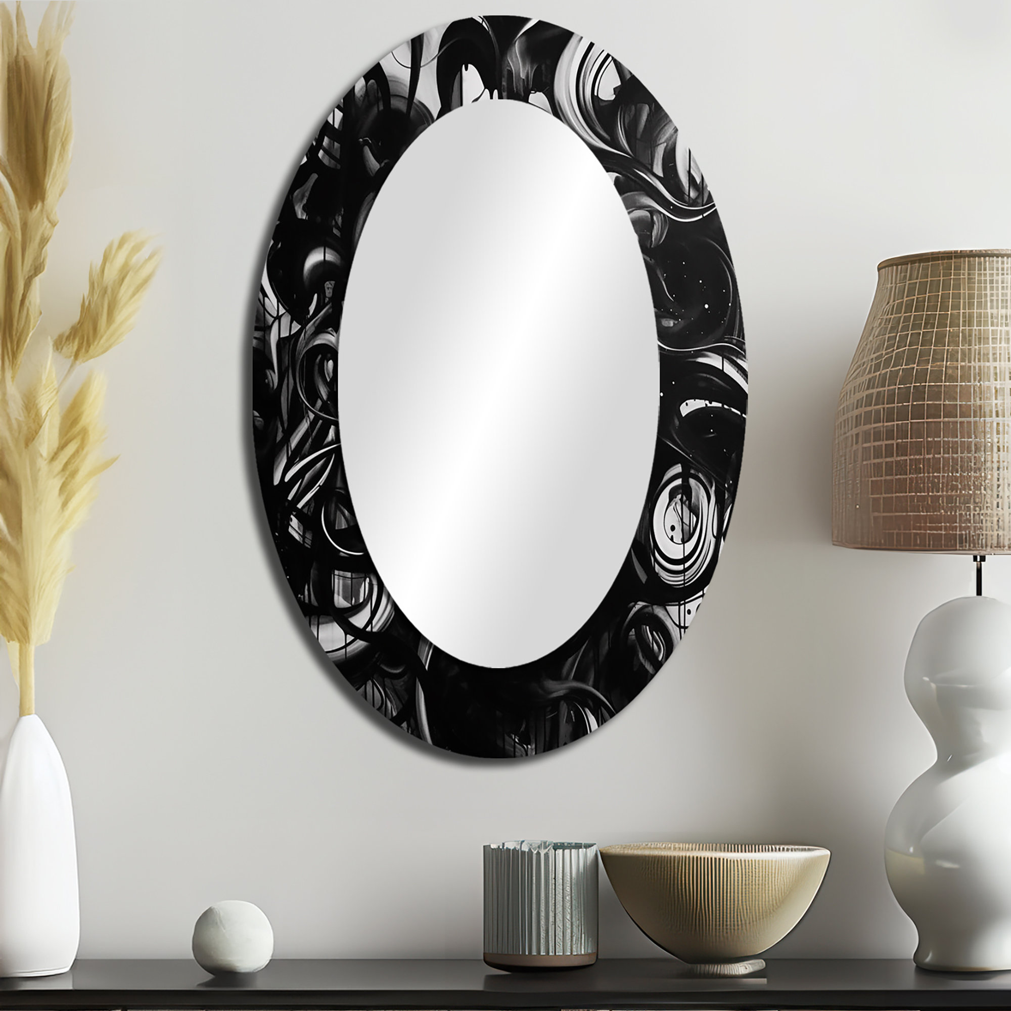 Dakota Fields Black And Graffiti Of Marble II - Abstract Oval ...