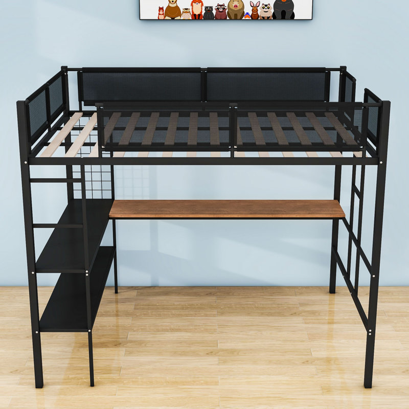 Mason & Marbles Groton Full Size Loft Bed With Desk And Shelves | Wayfair