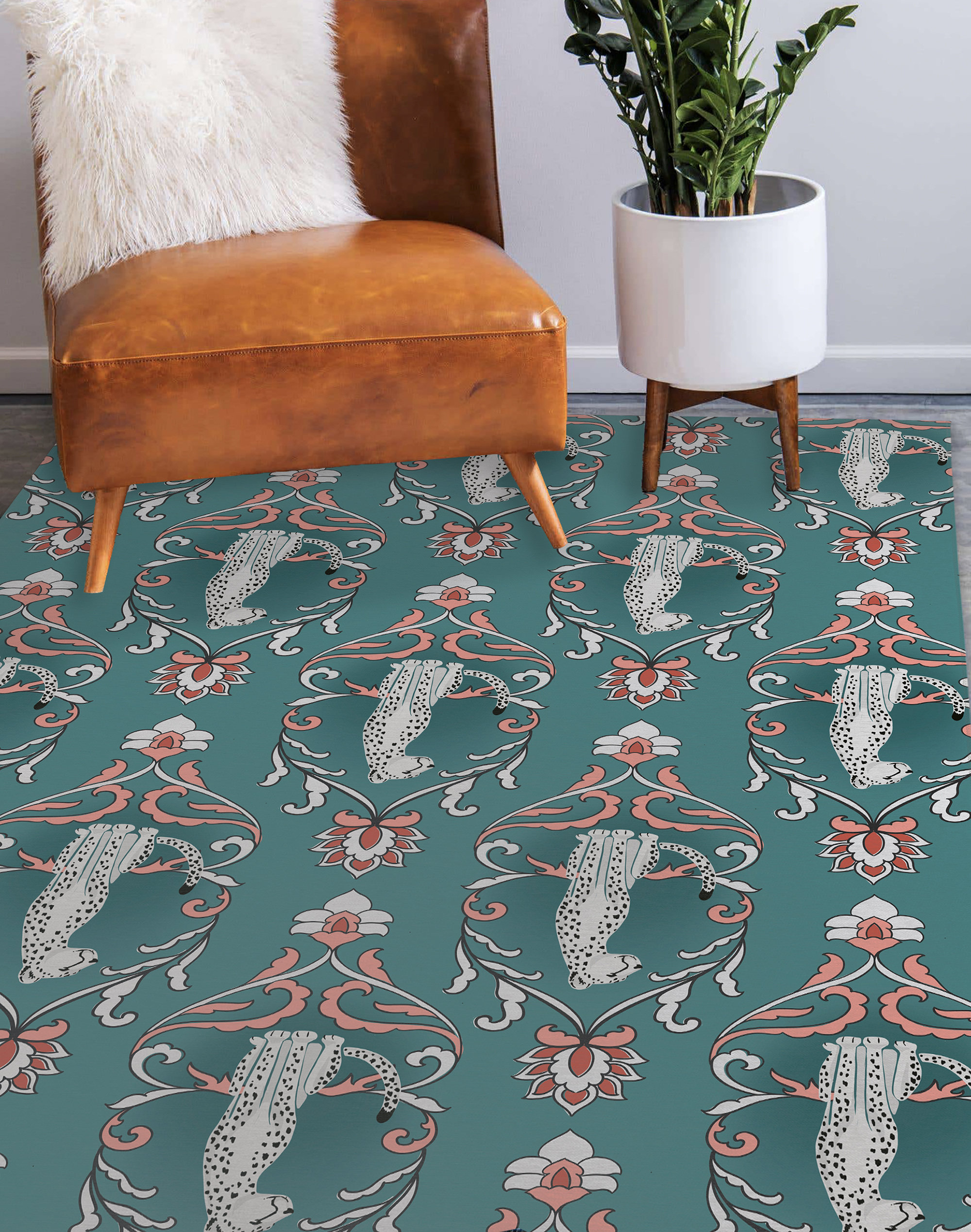 House of Hampton Daleshia Animal Print Teal, Blue, Grey, Pink Area Rug ...