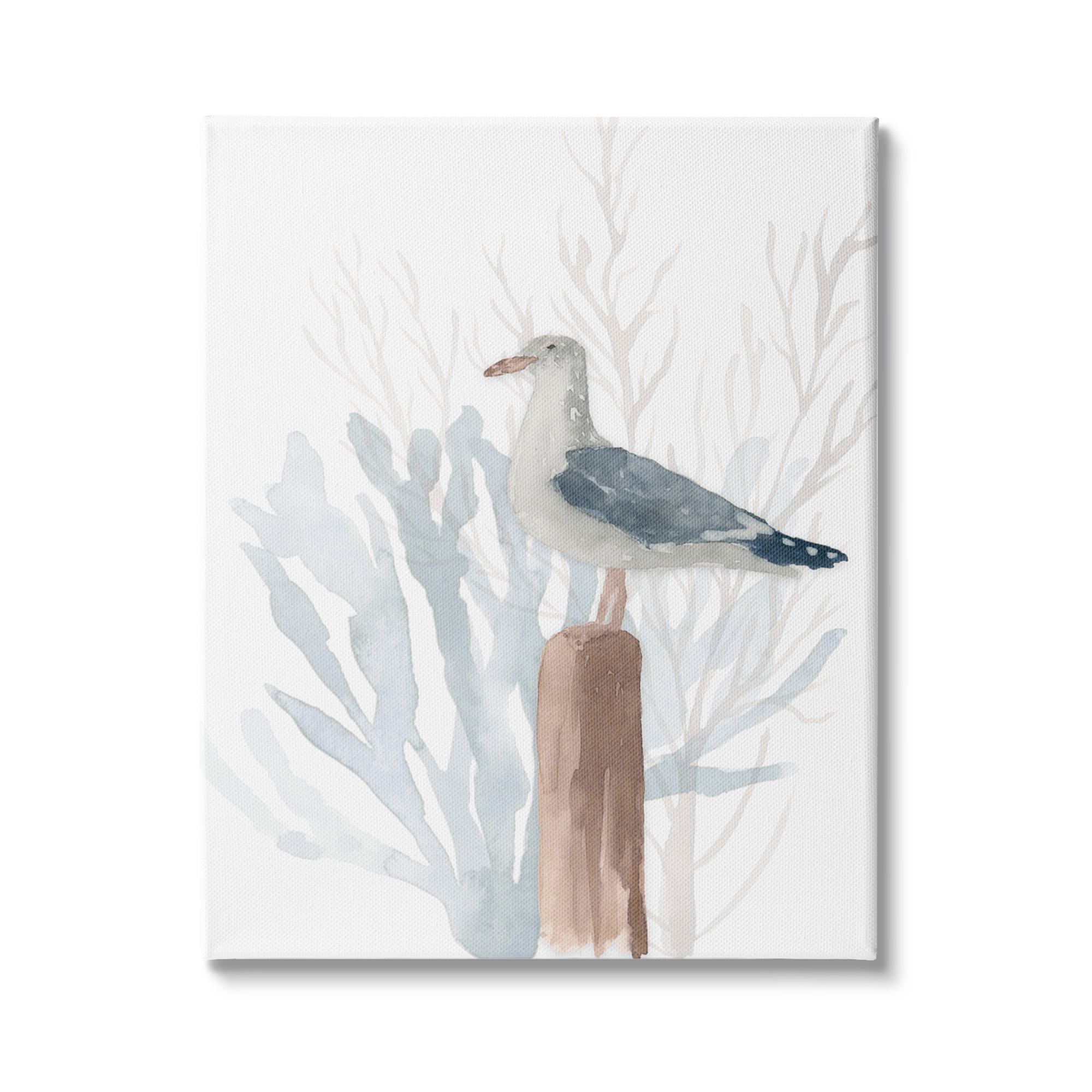 Stupell Industries Relaxed Nautical Seagull Beach Bird Blue Sea Coral ...