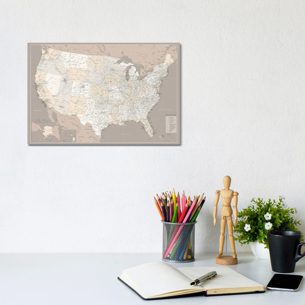 Breakwater Bay Highly Detailed Map Of The Us With Roads In Brown by ...