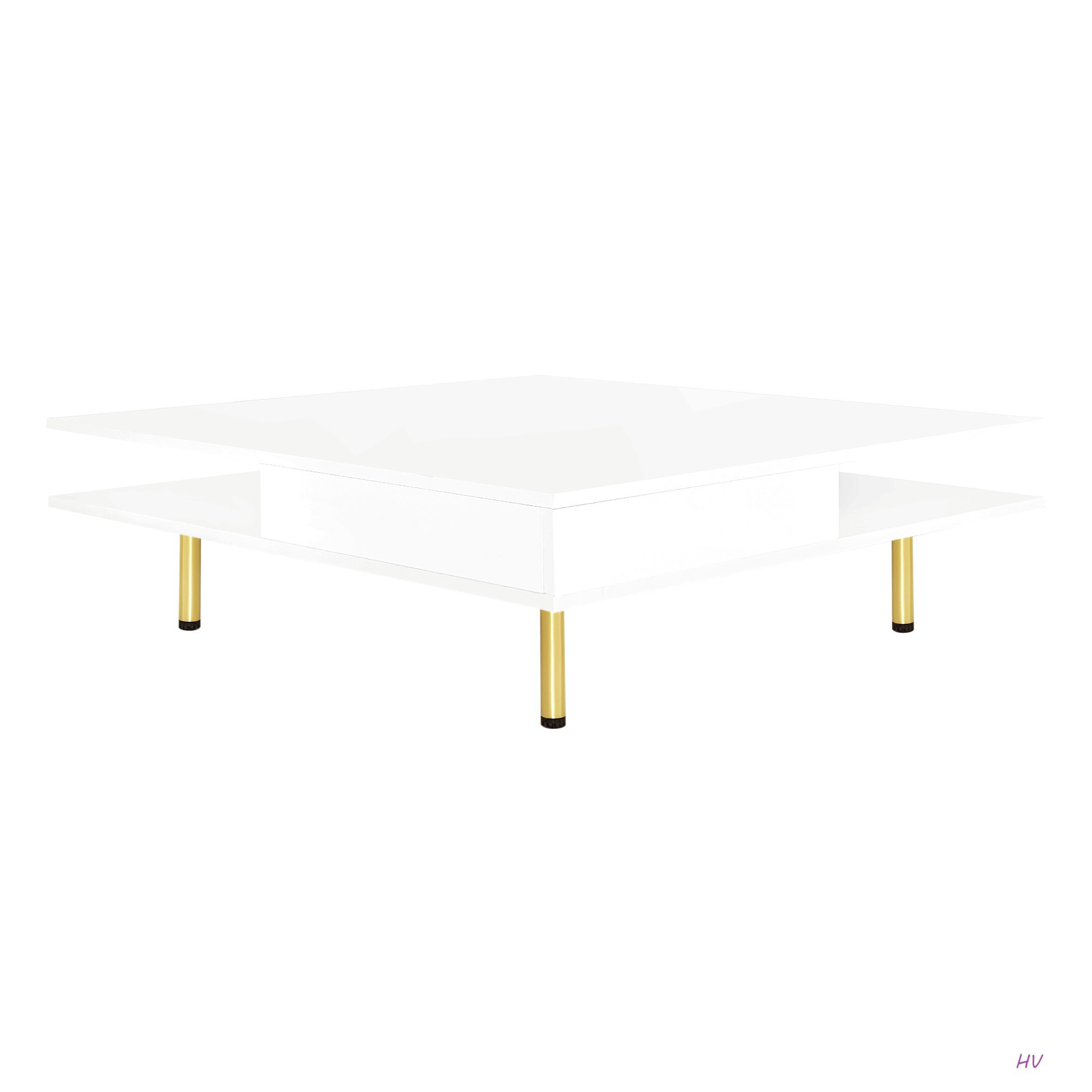 Mercer41 Exquisite High Gloss Coffee Table With 4 Golden Legs And 2 ...