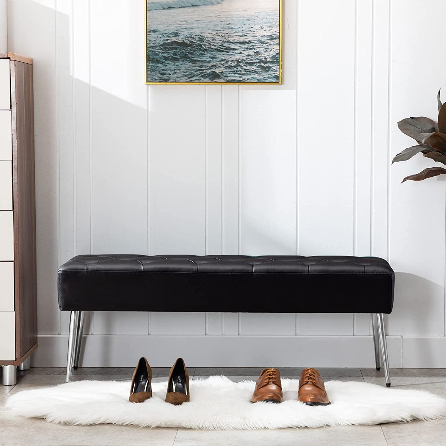 Co-t Button Tufted Ottoman Bench, Upholstered Bedroom Bench Footstool ...