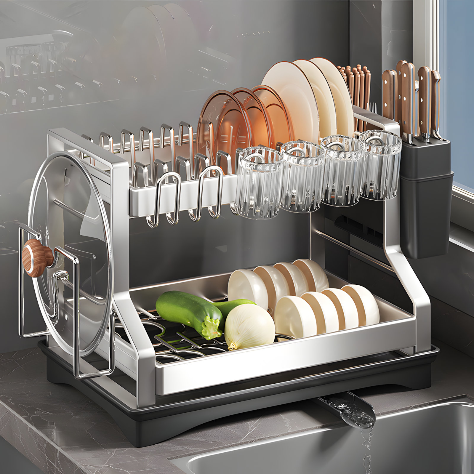 Xiangong Stainless Steel Kitchen Dish Rack With Drainboard, Multi ...