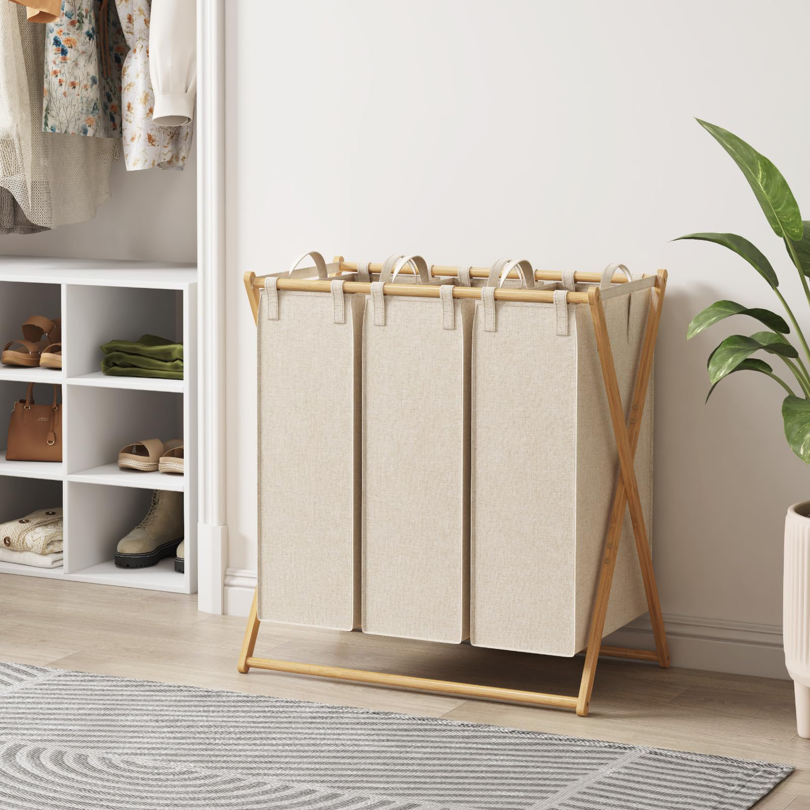 Latitude Run® 150L Large Laundry Hamper 3 Section, Collapsible Bamboo X ...