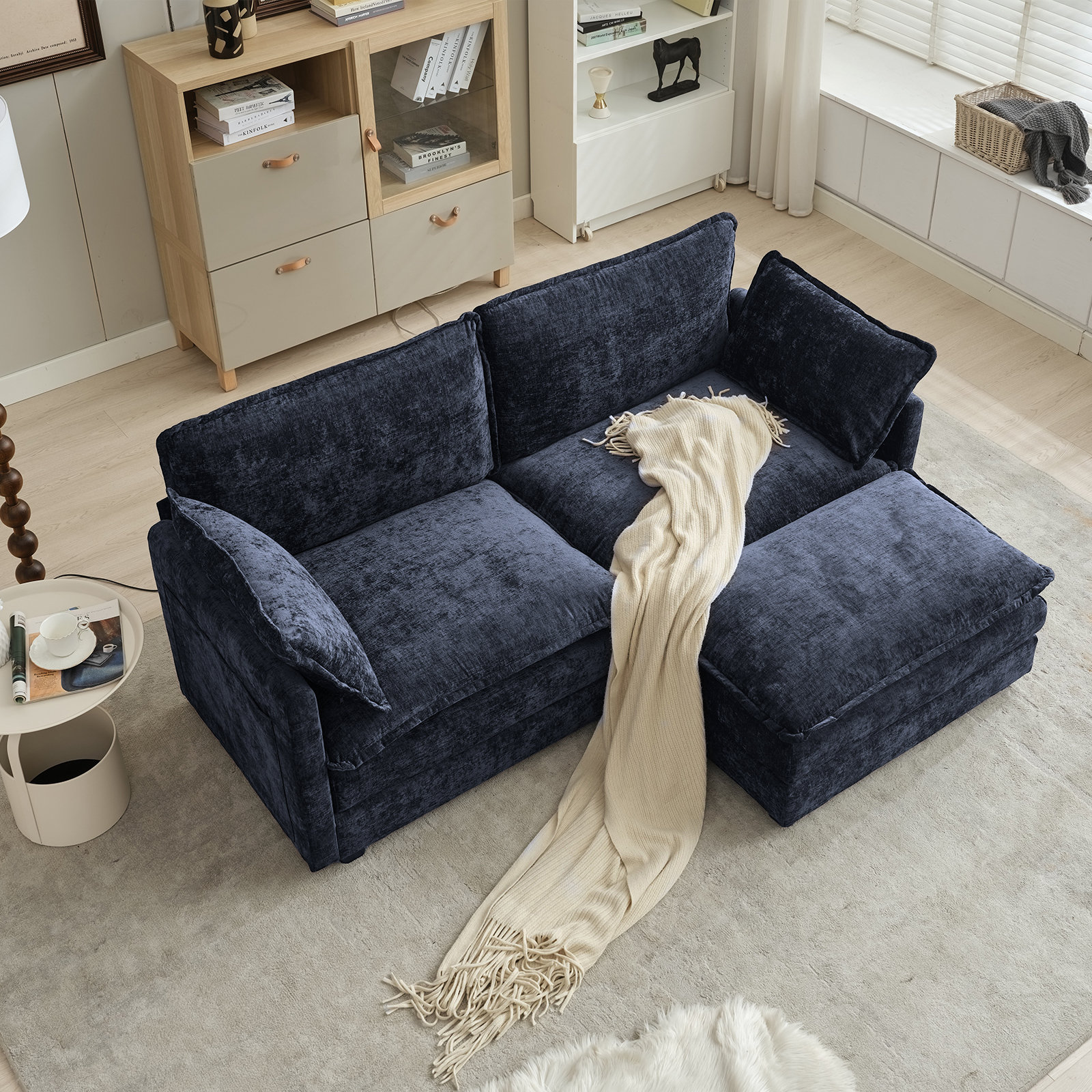 Ebern Designs 3-Piece Chenille Sectional With Double Layer Seat ...