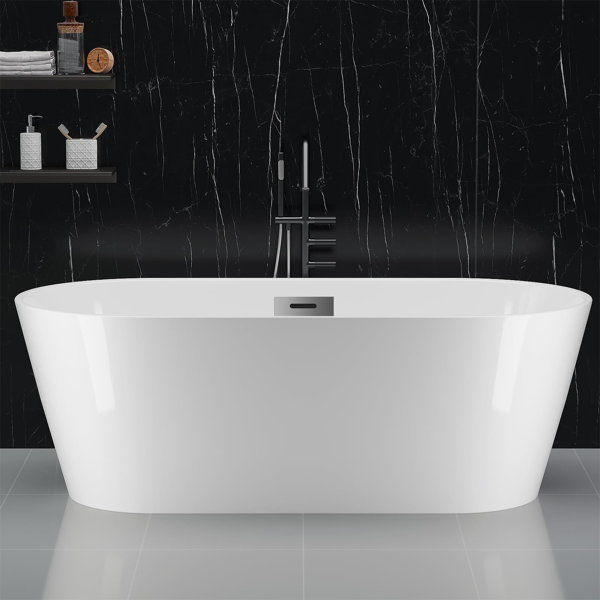 babevy Freestanding Bathtub, White Acrylic Streamline Stand Alone ...