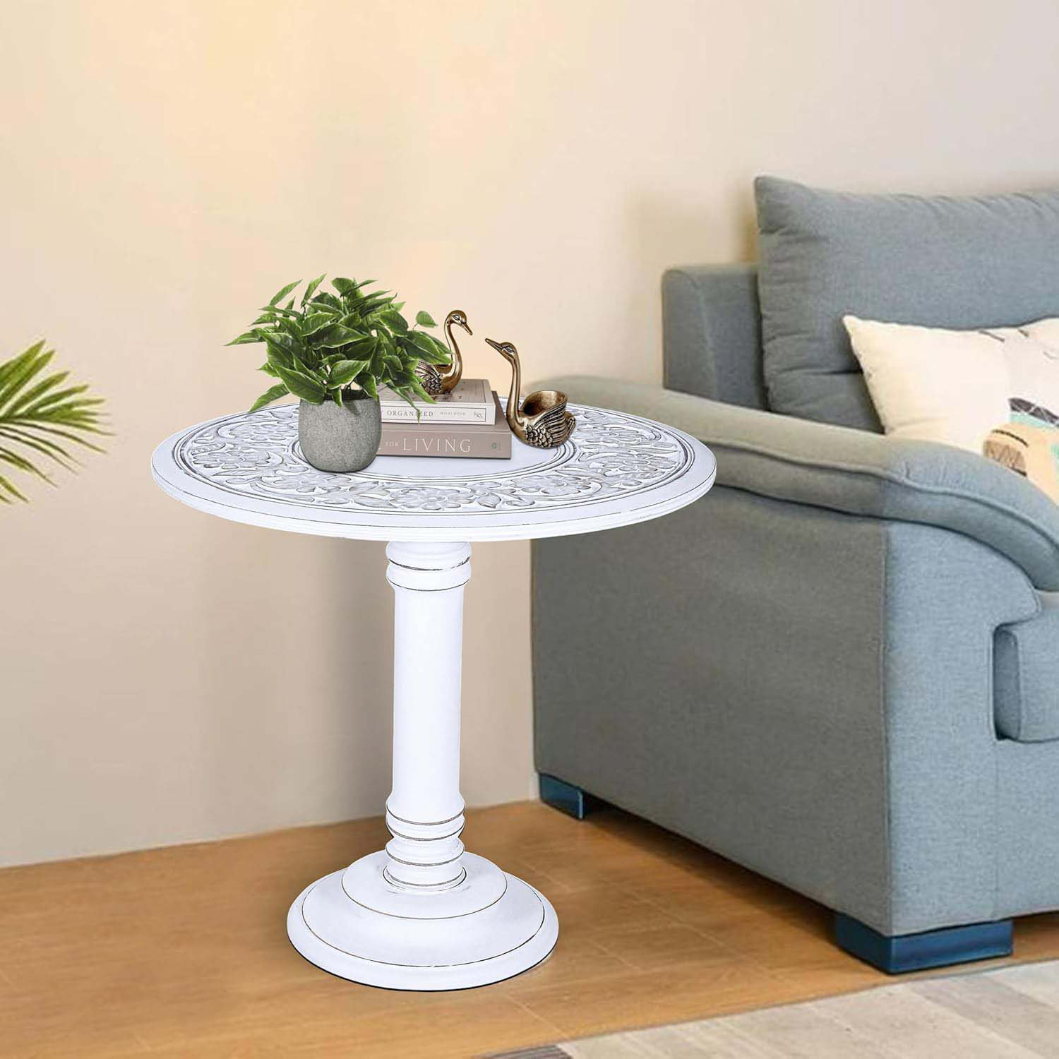 Ophelia & Co. Hand - Carved Wooden End Table – 18" X 22” Round Pedestal ...