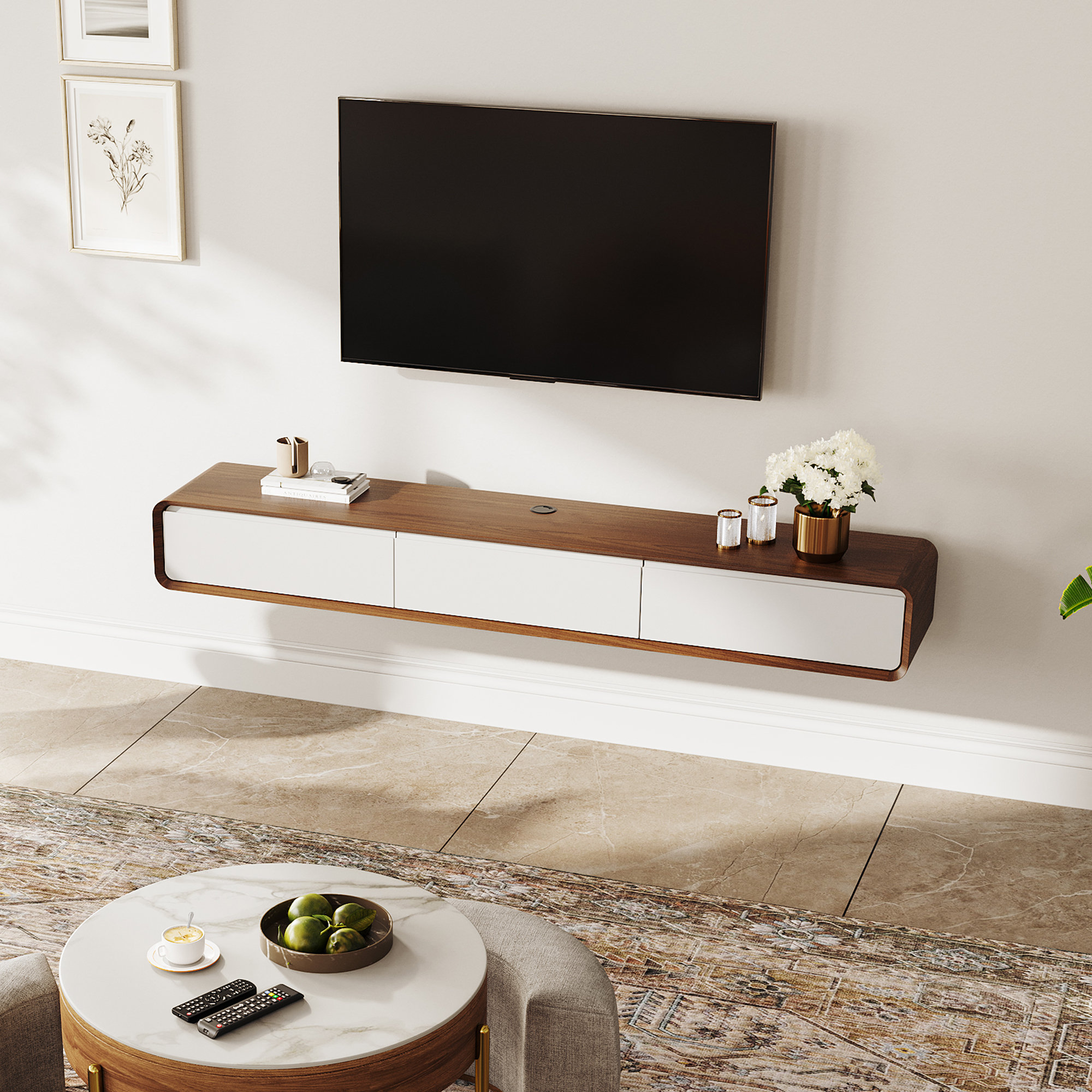 Hokku Designs Blosse Floating TV Stand, Entertainment Center with 3 ...