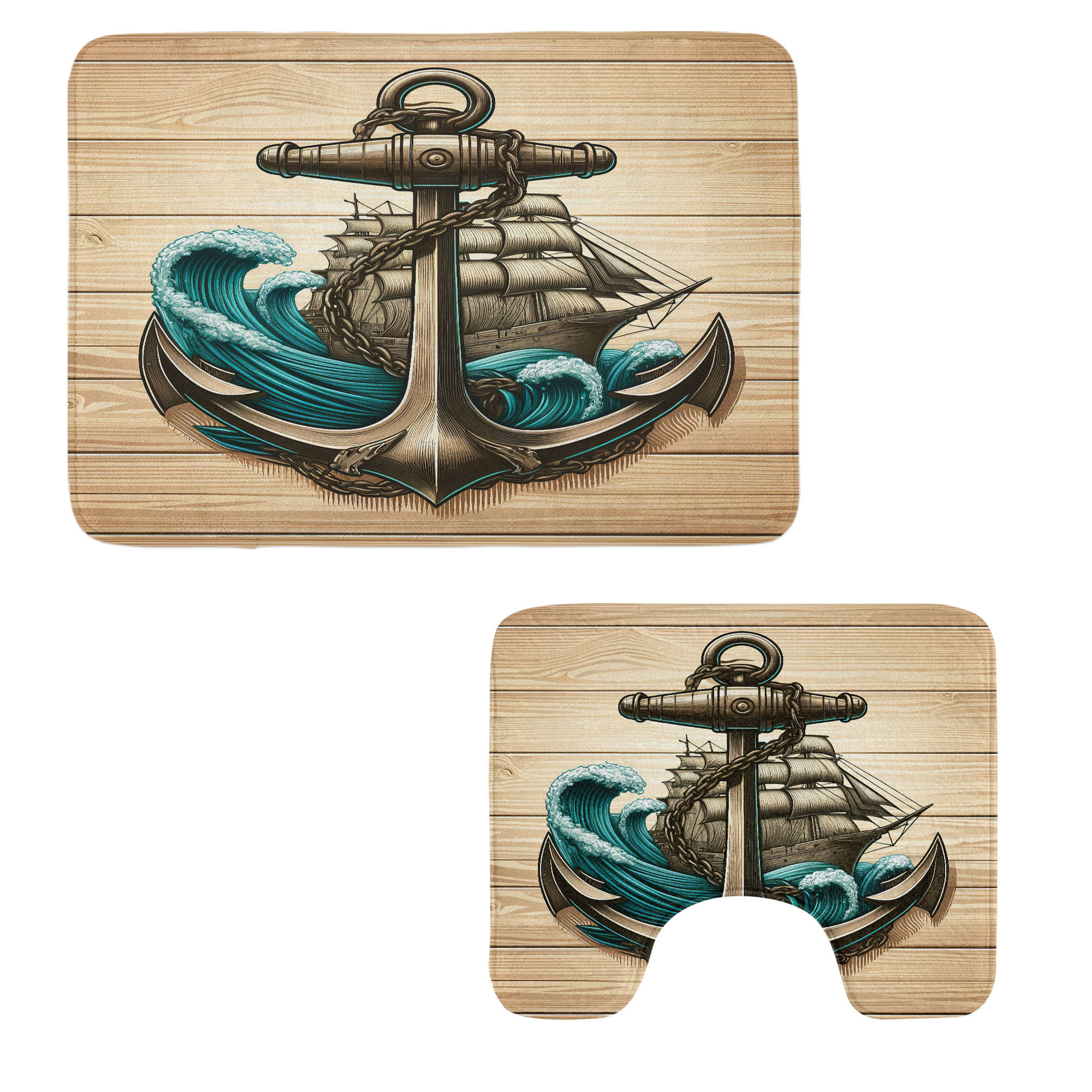 East Urban Home Maritime Bathroom Rug Set 2 Pieces Rectangle & Contour ...