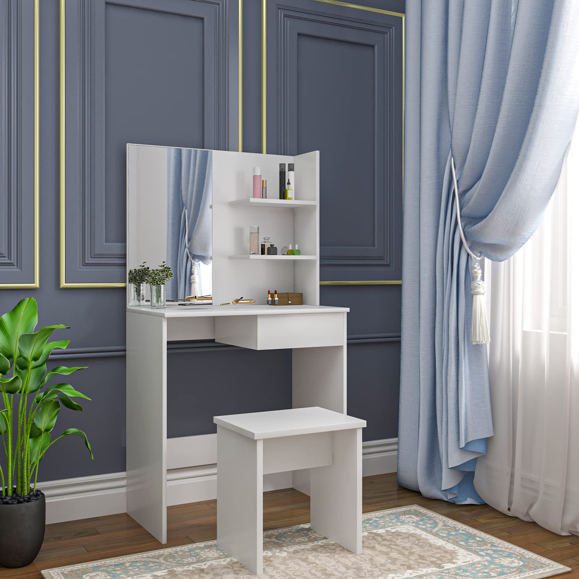 Ebern Designs Demi-May Dressing Table with Mirror Set | Wayfair.ie