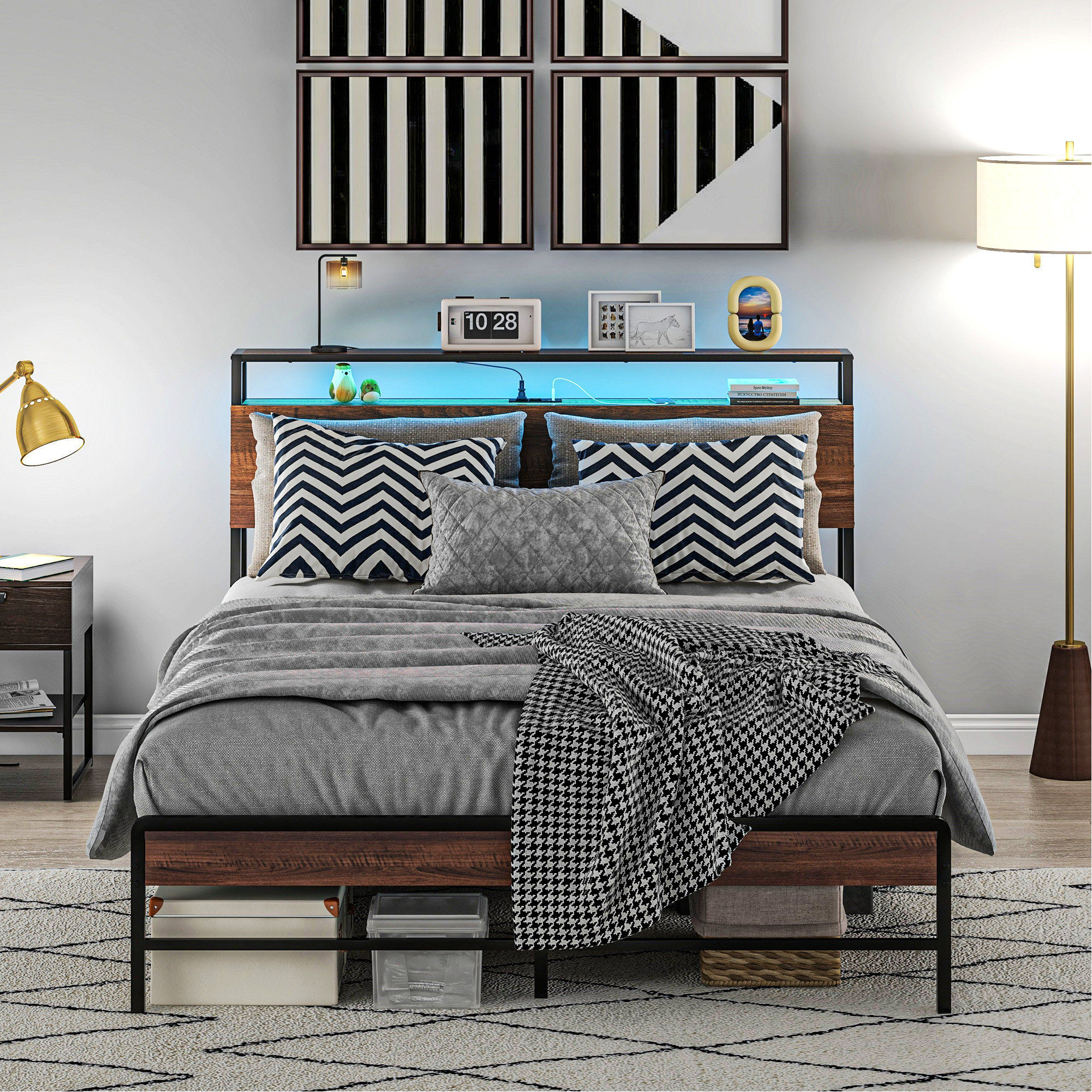 Brayden Studio Bed Frame With Headboard, Platform Bed Frame With LED ...
