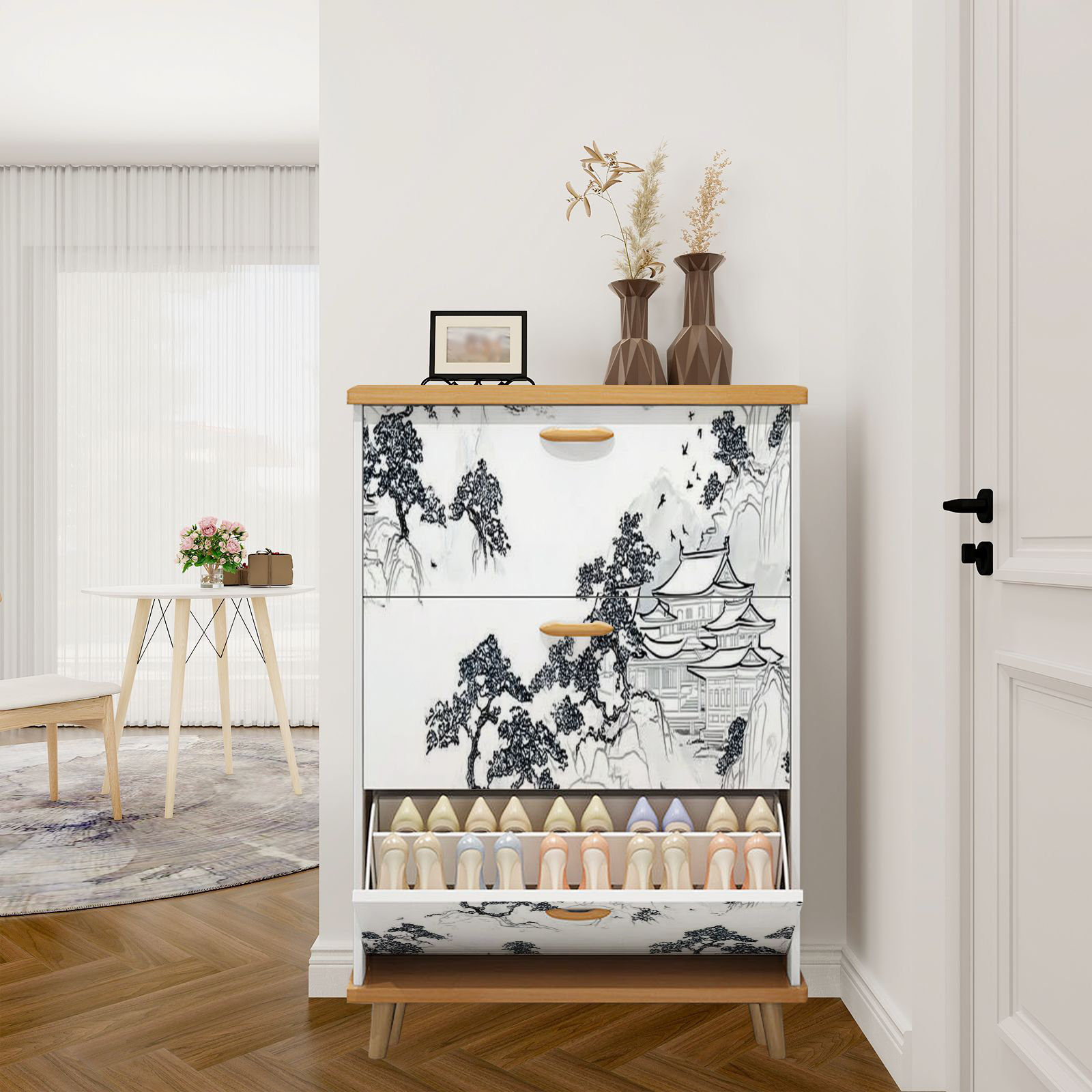 Rebrilliant Shoe Storage Cabinet with 3 Flip Drawers for chinese ...