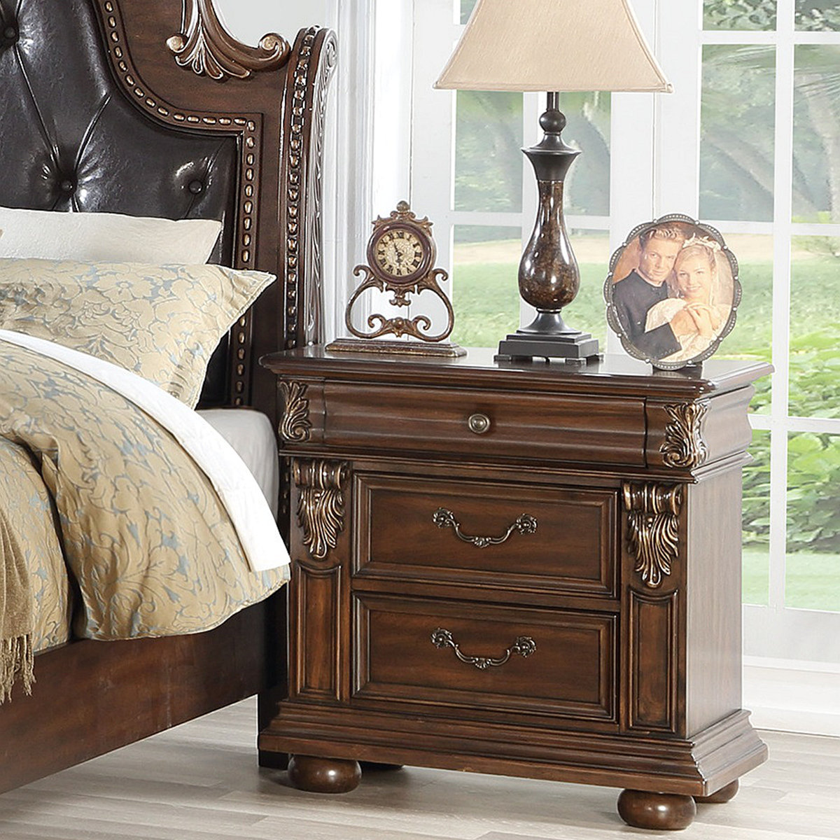 Astoria Grand 1Pc Nightstand Bedroom Furniture Cherry Veneer 2-Drawers ...