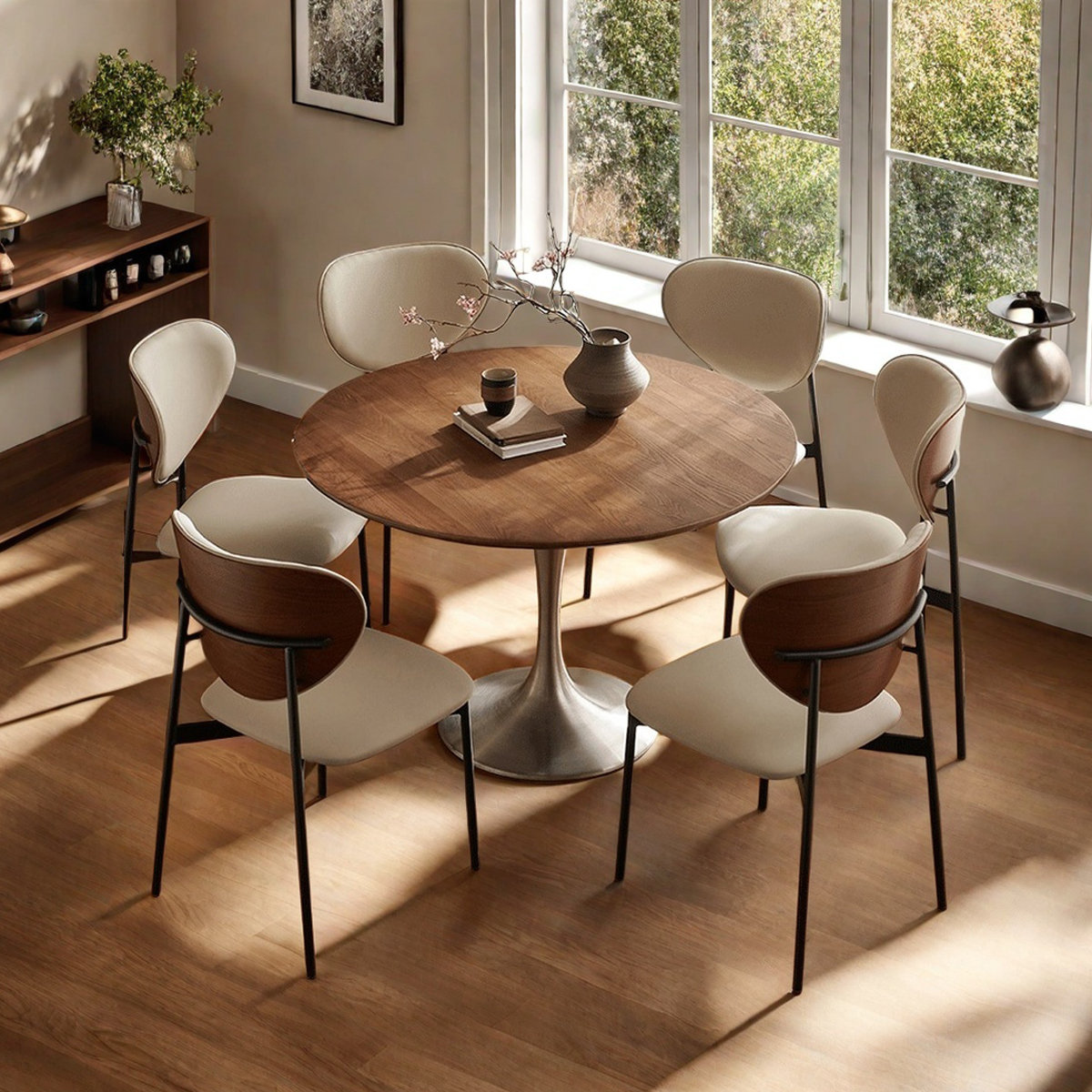 Sleek Surface Designs Retro Round Dining Table with Steel Legs | Wayfair