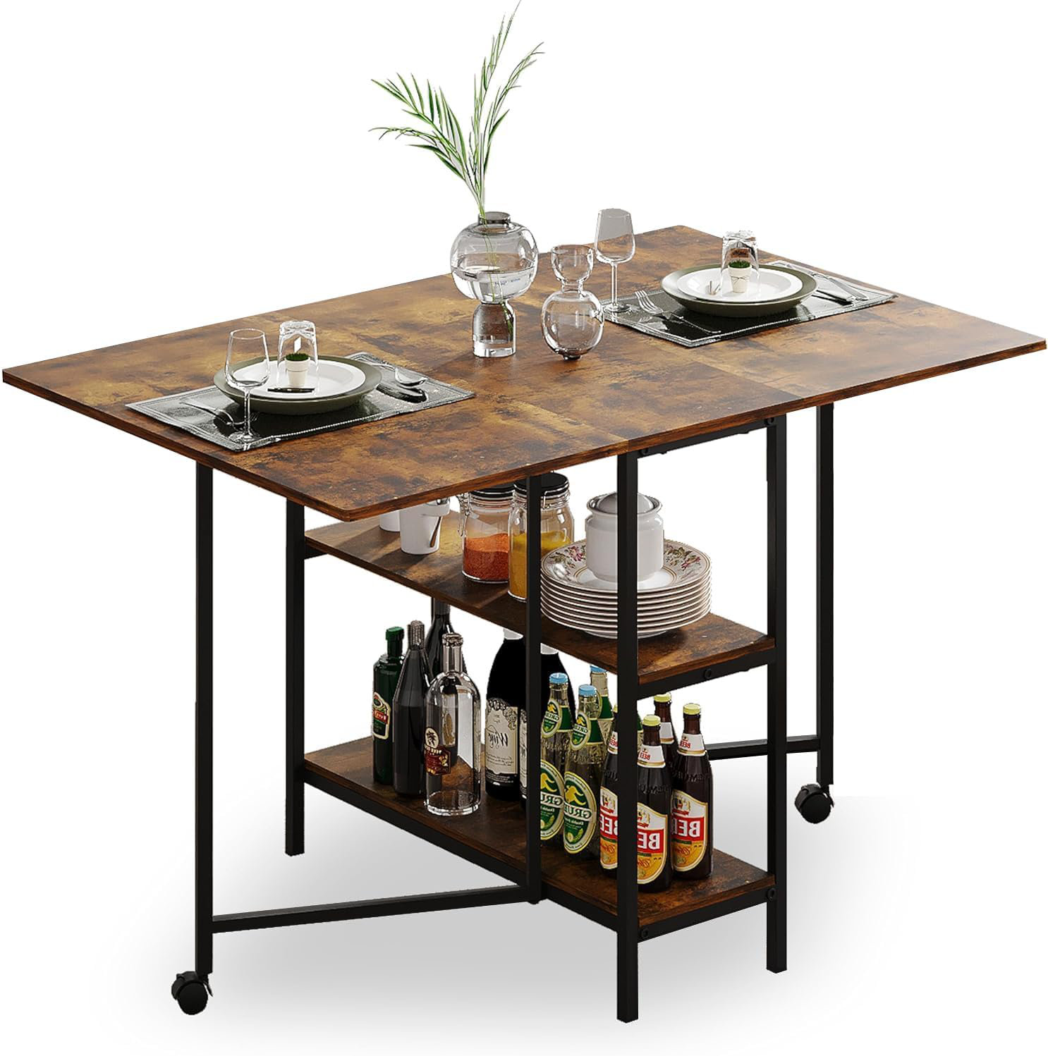 17 Stories Multifunction Table Drop Leaf Dining Table - 47" Solid ...