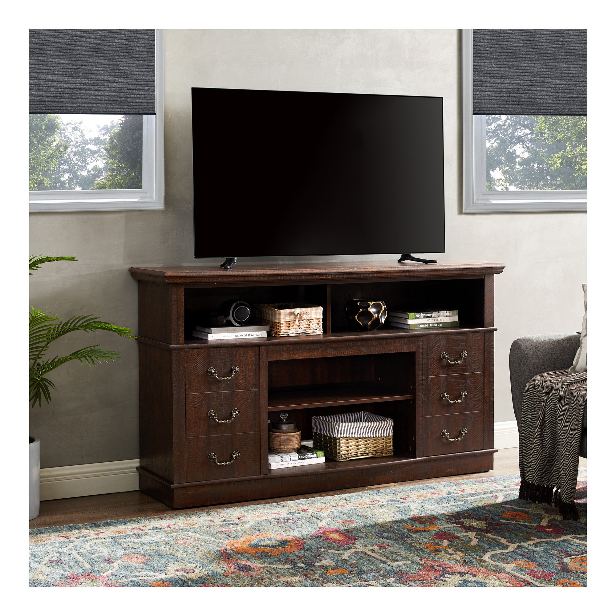 17 Stories Retro TV Stand With Storage For Tvs Up To 65'', Mid Century ...