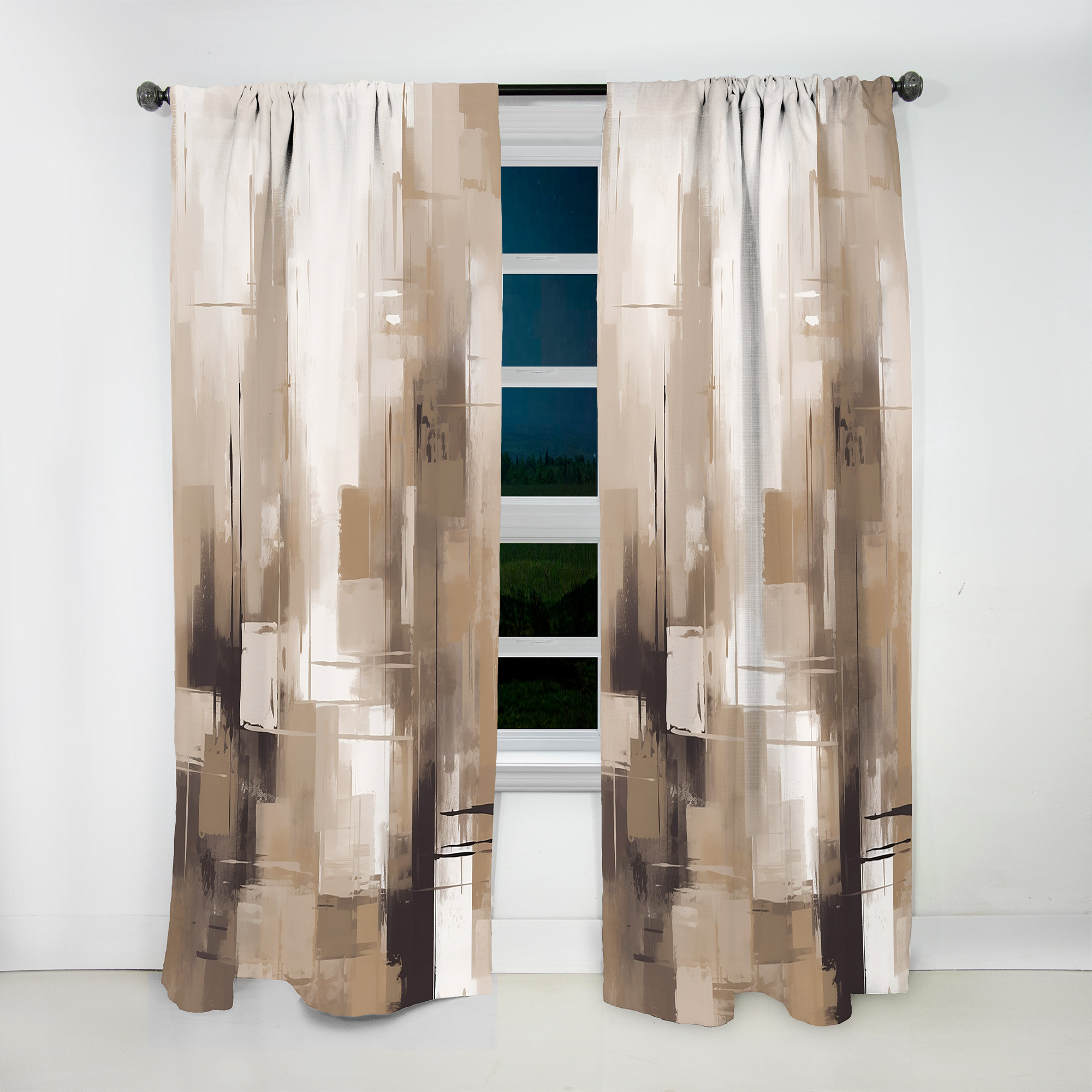 East Urban Home Duda cubism beige synergy - Abstract Curtain - Velvet ...