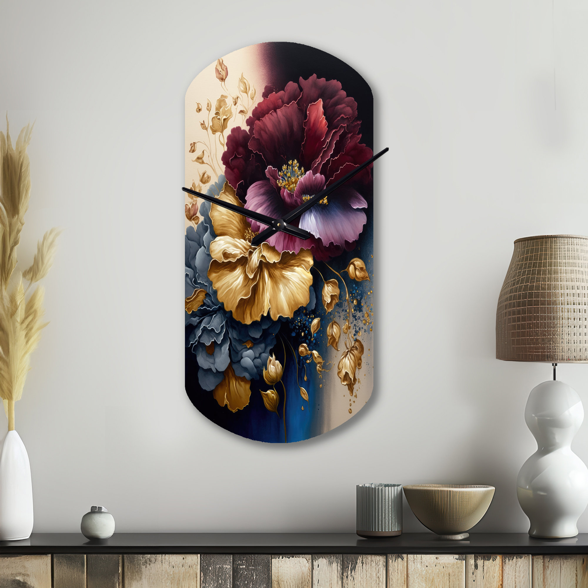 East Urban Home Exael Burgundy And Blue Floral Bunch I - Cylinder ...
