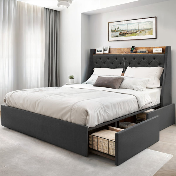Latitude Run® Michihisa Upholstered Wingback Storage Bed | Wayfair