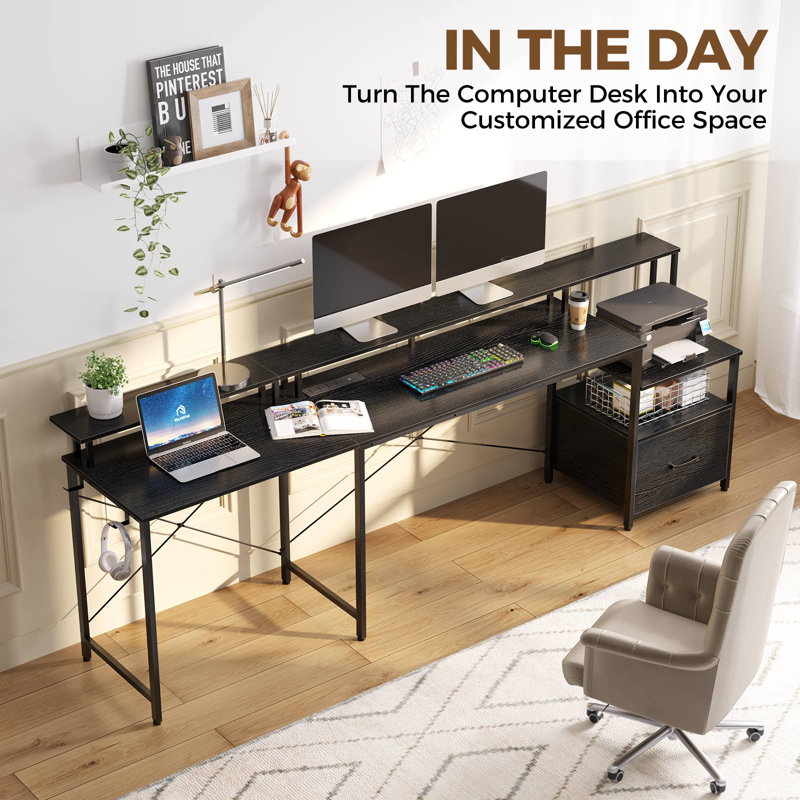 Inbox Zero Kurtiss 68" L Shaped Computer Desk with File Drawer with ...