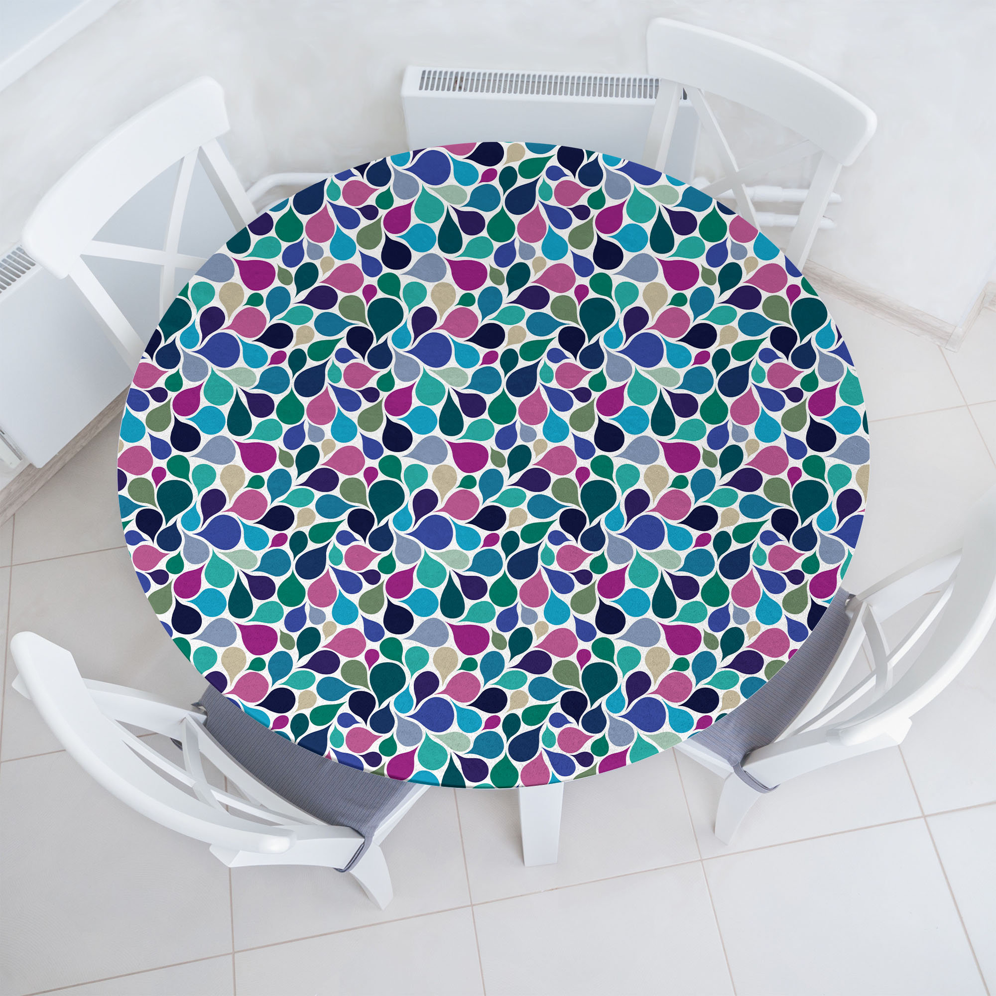 Ebern Designs Abstract Fitted Round Tablecloth Diameter Multicolor ...