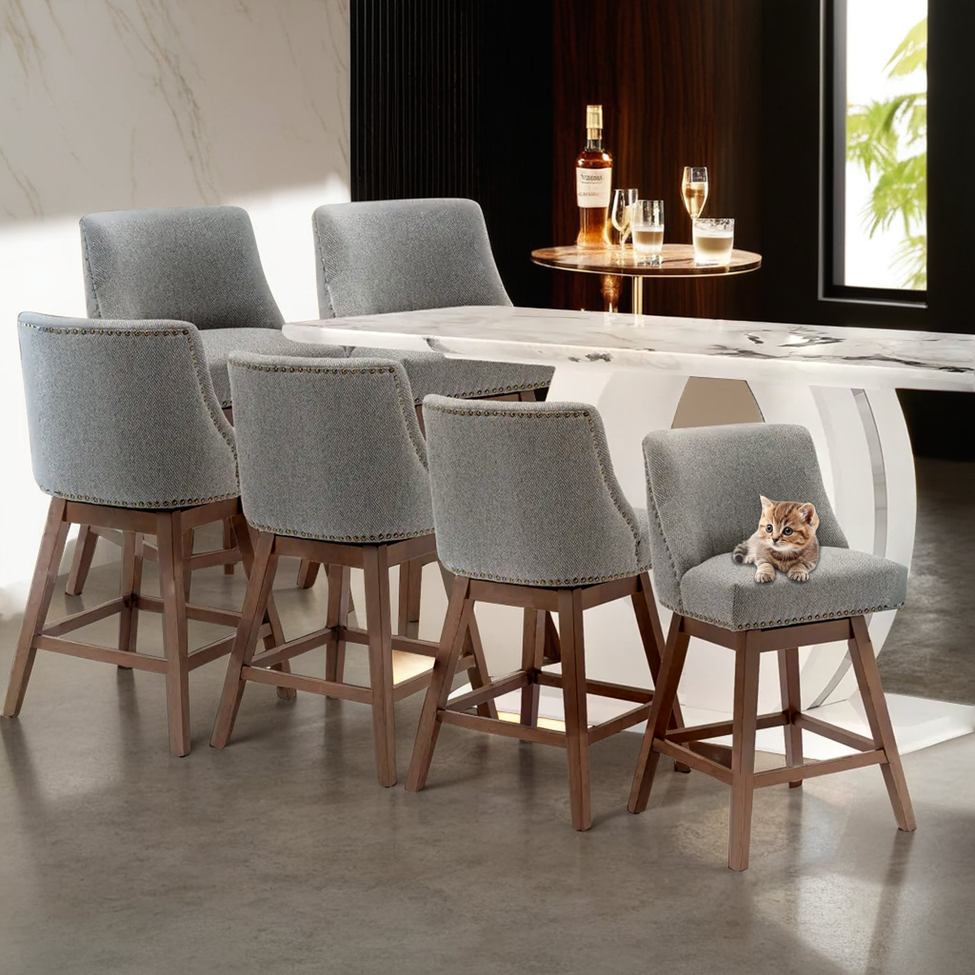 Blu Aired Merch Counter Height Swivel Nail Head Upholstered Bar Stools ...