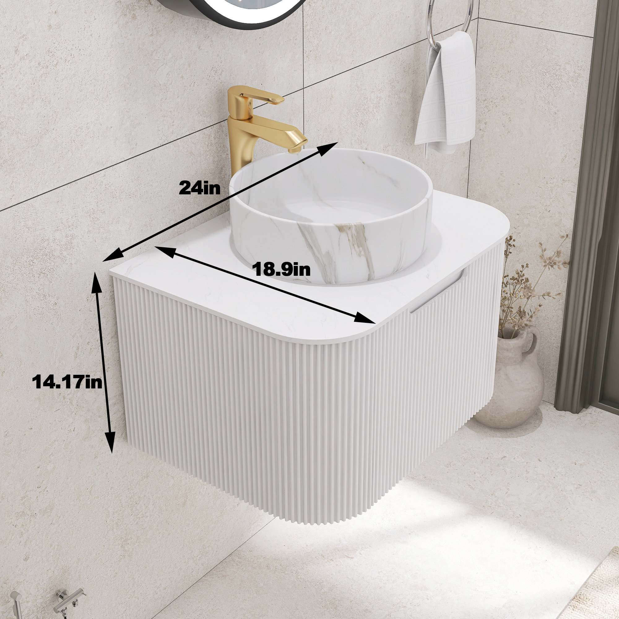Mercer41 Wall Mounted Pre-Assembled Curved Edges Striped Bathroom ...