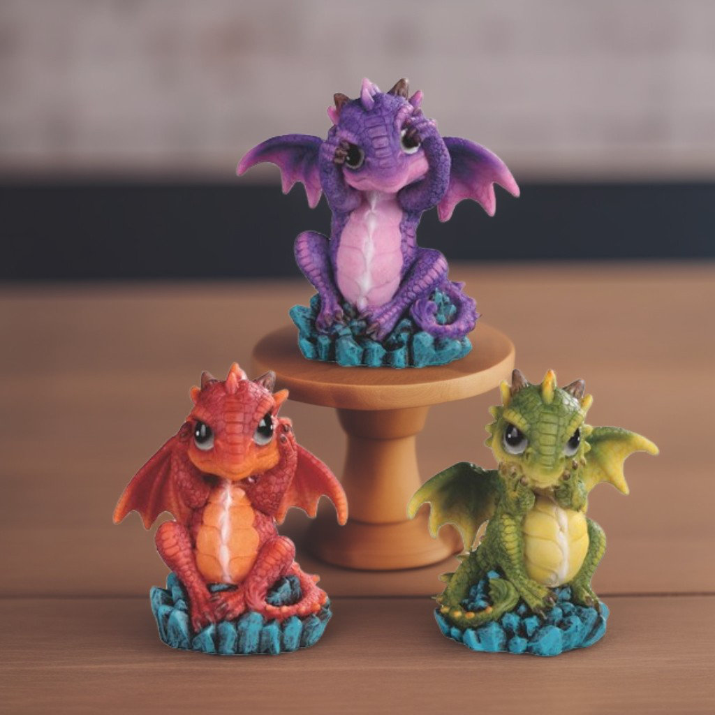 Dakota Fields 3-PC Set 4"H Wise Cute Dragon Figurine | Wayfair