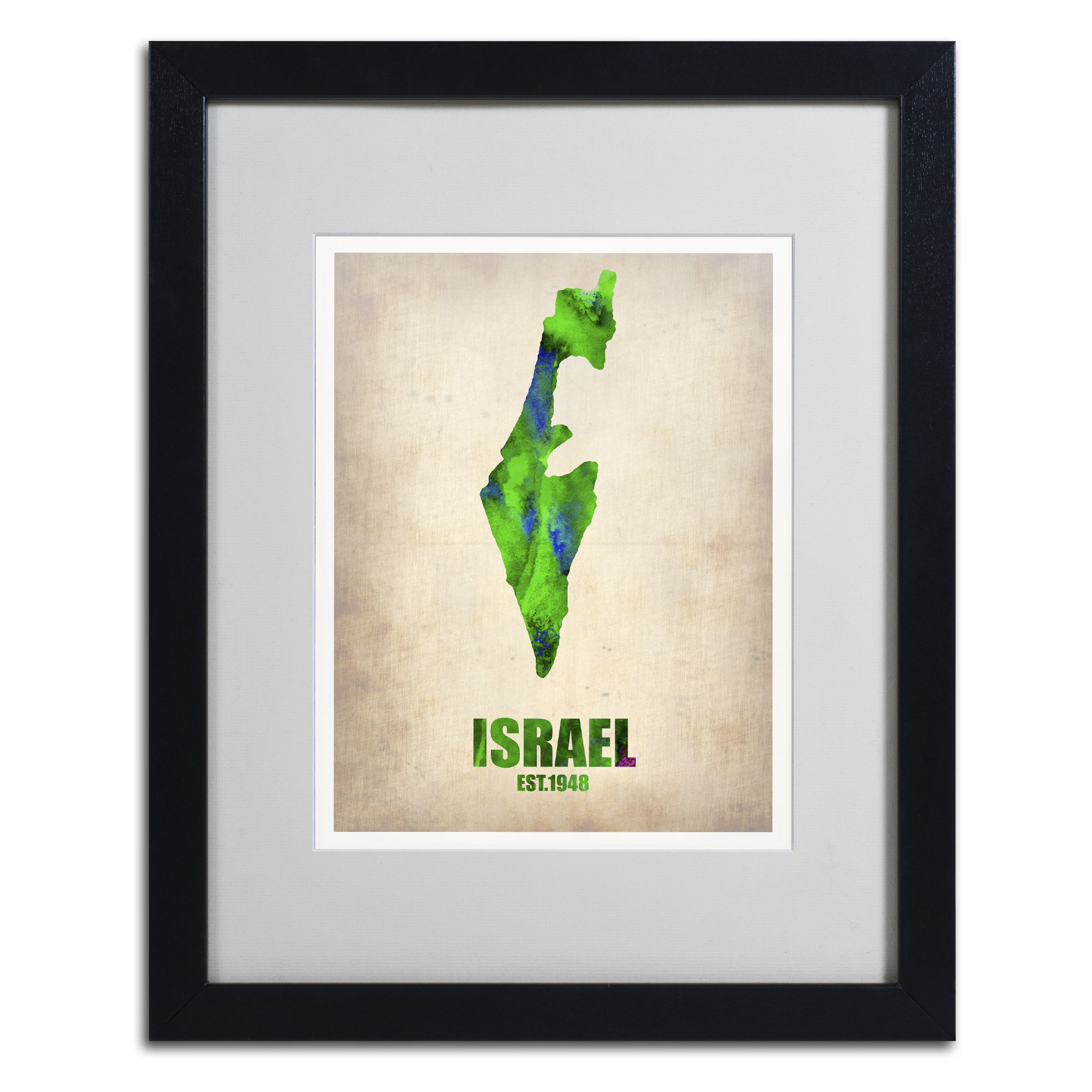 Trademark Fine Art 'Israel Watercolor Map' Framed Graphic Art Print on ...