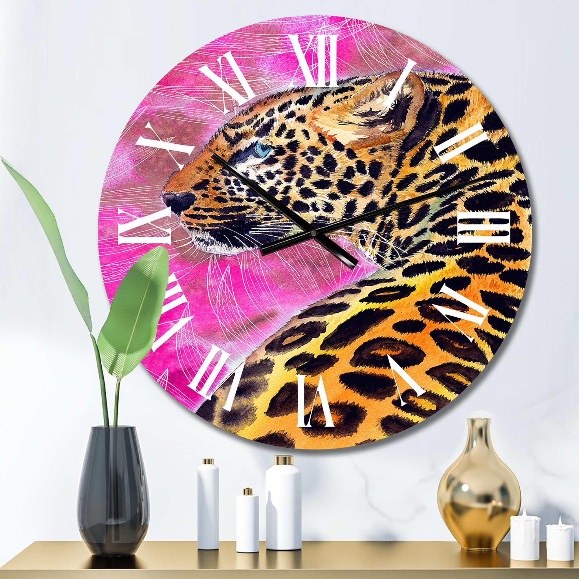 East Urban Home Golden Leopard with Black Spots on Pink - Traditional ...