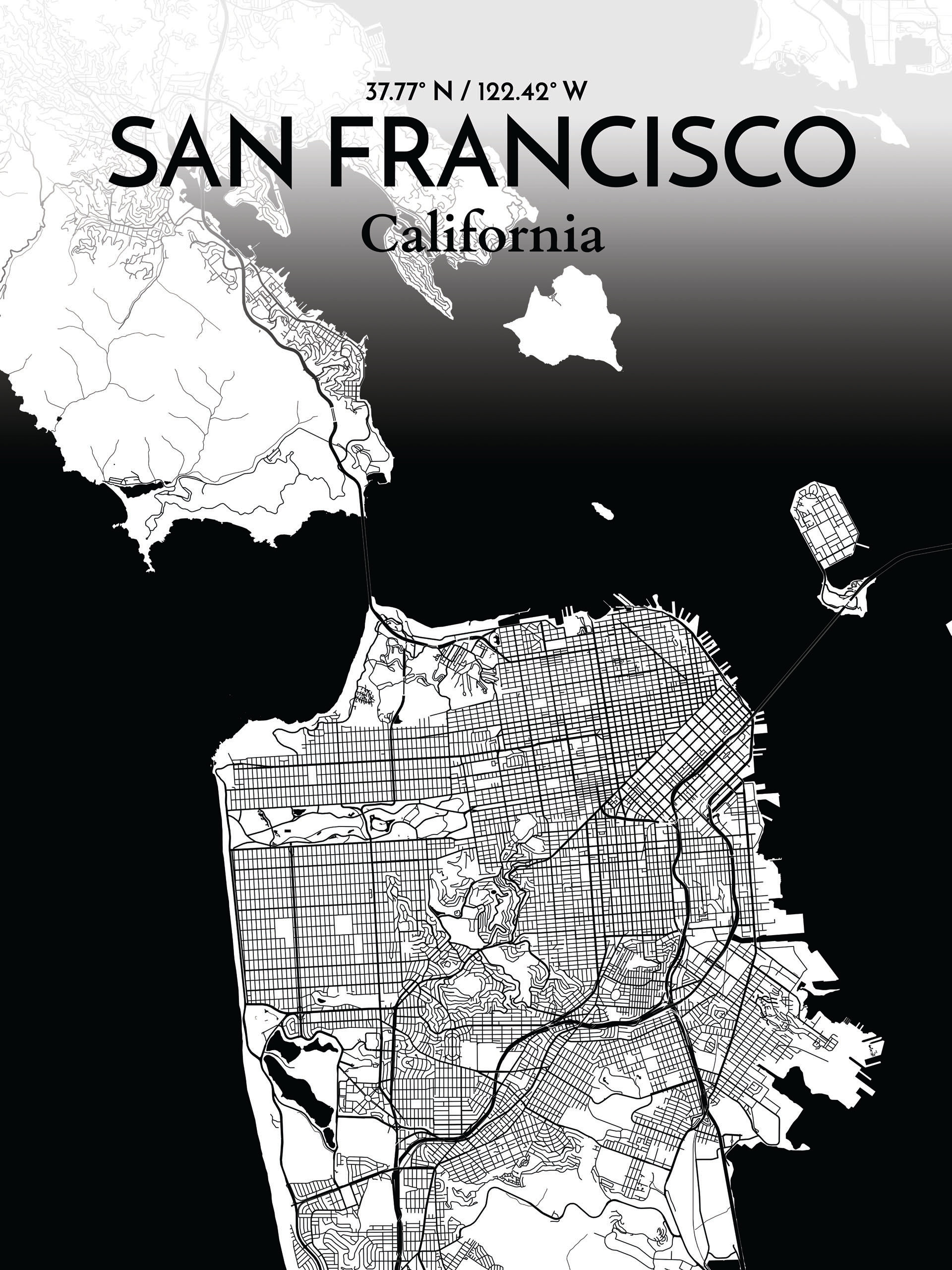 OurPoster.com 'San Francisco City Map' Graphic Art Print Poster in Ink ...