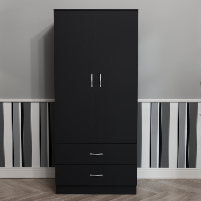 17 Stories Maybery 2 Door 2 Drawer Wardrobe, With Shelf & Hanging Rail ...