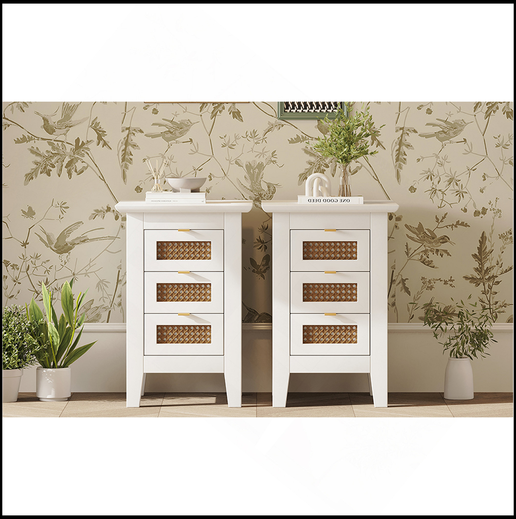 Bay Isle Home™ Wooden Nightstands Set Of 2 With Rattan-Woven Surfaces ...