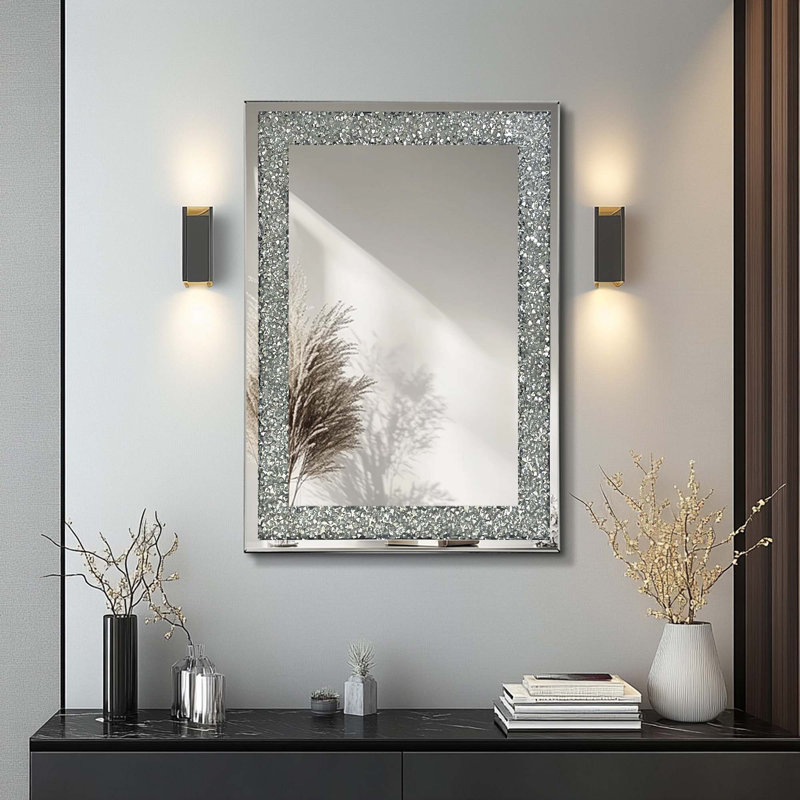 Mercer41 Large Wall-Mounted Silver Decorative Rectangular Wall Mirror ...